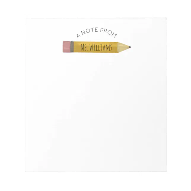 Teacher Classroom Pencil Custom Name Notepad | Zazzle