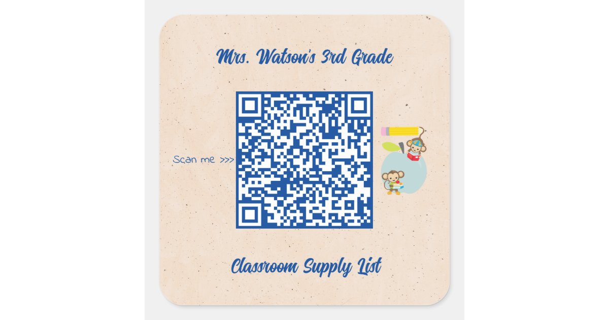 Teacher Classroom Supply List QR Code Custom Square Sticker | Zazzle