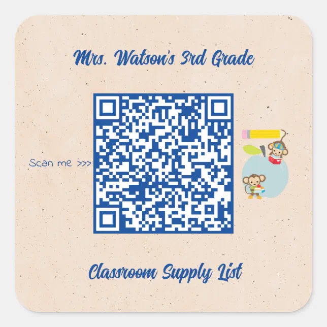 Teacher Classroom Supply List QR Code Custom Square Sticker | Zazzle