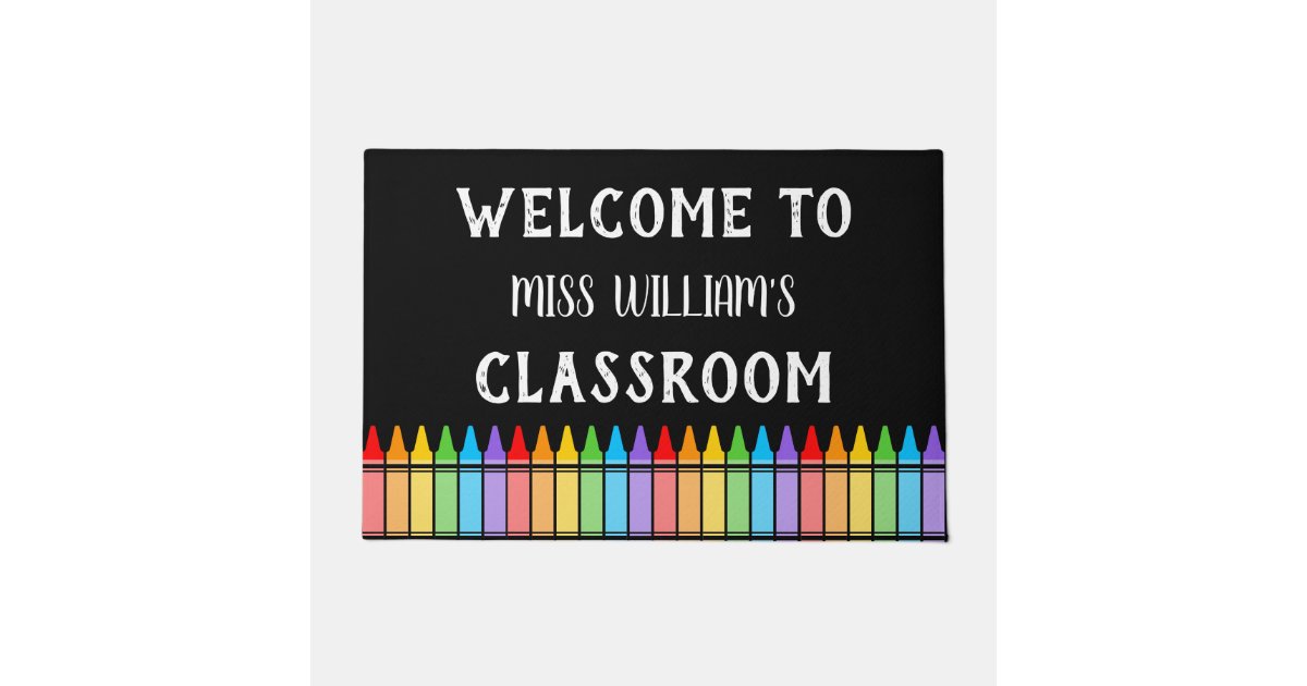 Teacher Classroom Welcome Crayons Door Mat | Zazzle