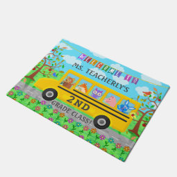Teacher Classroom Welcome | Cute Animals on Bus Doormat | Zazzle