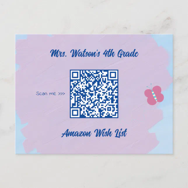 Teacher Classroom Wish List QR Code Custom Postcard | Zazzle