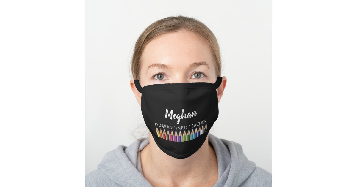 Teacher coloured pencils black cotton face mask | Zazzle