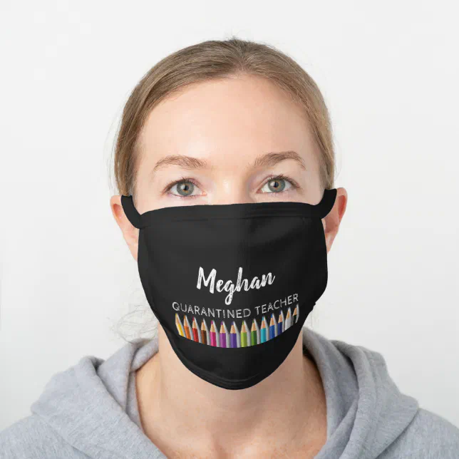 Teacher coloured pencils black cotton face mask | Zazzle