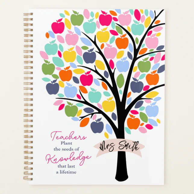 Teacher Colourful apple Tree thank you gift Planner | Zazzle
