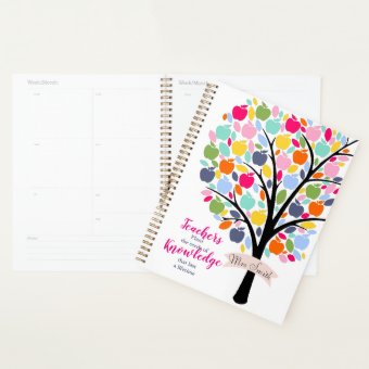 Teacher Colourful apple Tree thank you gift Planner | Zazzle