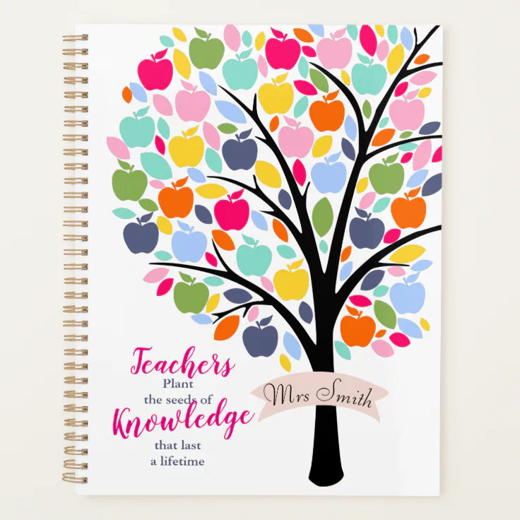 Teacher Colourful apple Tree thank you gift Planner | Zazzle