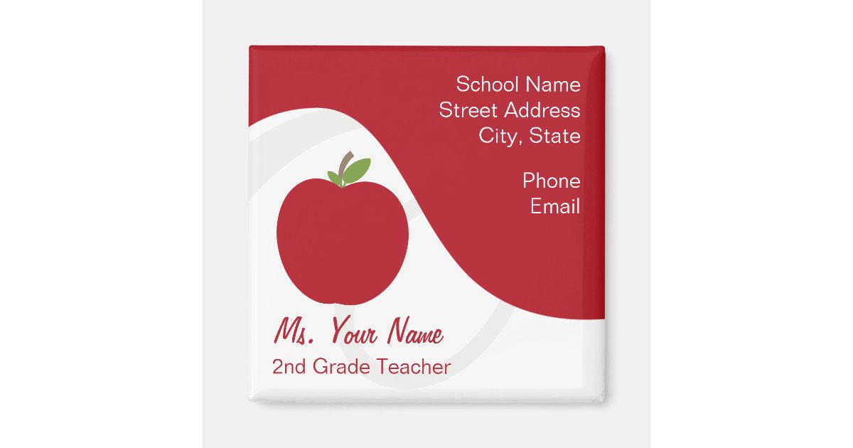 Teacher Contact Magnet - Red Apple | Zazzle