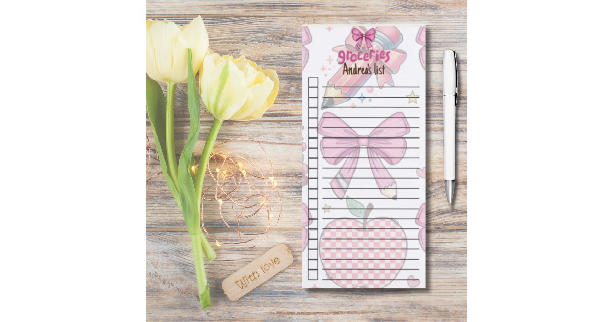 Teacher Cottagecore grocery list with name Magnetic Notepad | Zazzle