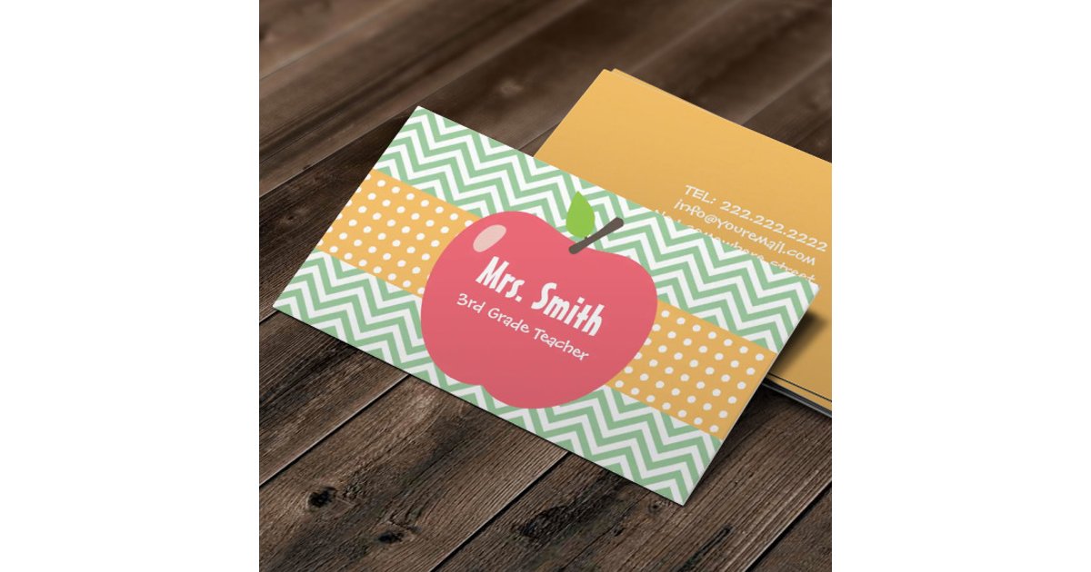 Teacher Cute Apple Chevron Stripes Business Card | Zazzle