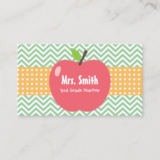 Teacher Cute Apple Chevron Stripes Business Card | Zazzle