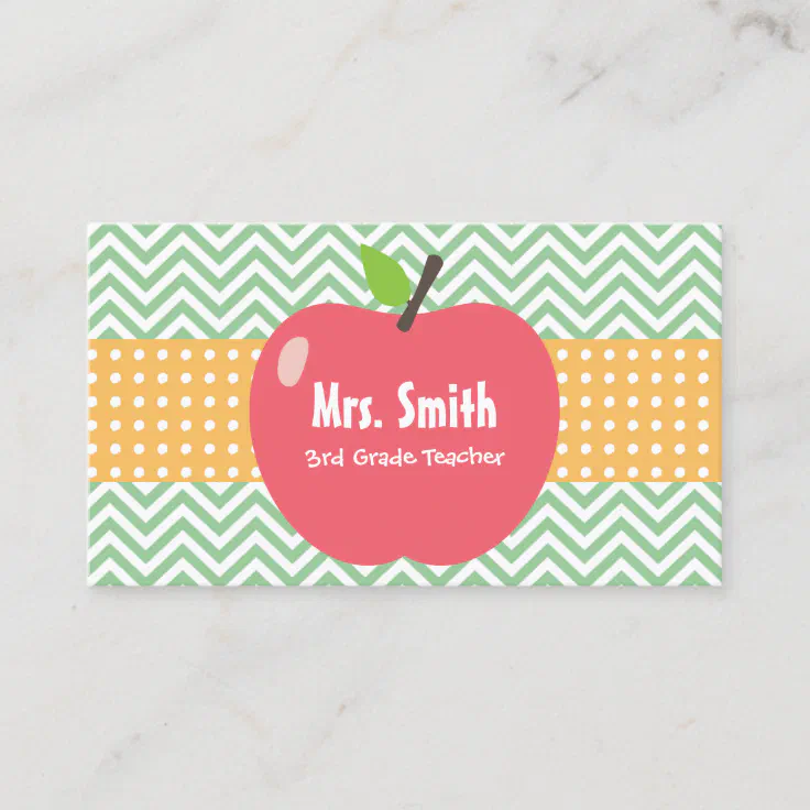 Teacher Cute Apple Chevron Stripes Business Card | Zazzle