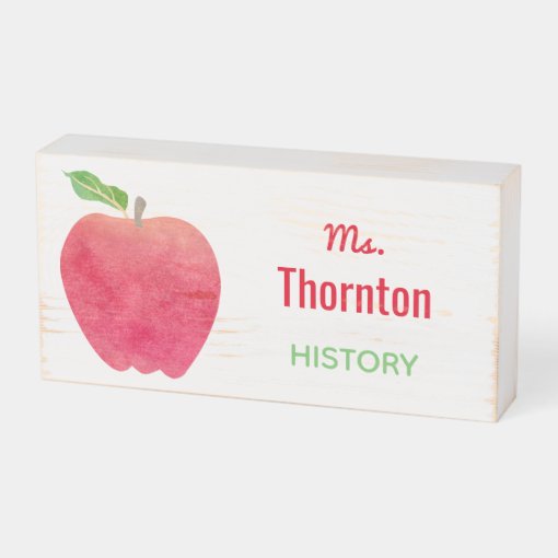 Teacher Desk Classroom Apple Personalized Name Wooden Box Sign | Zazzle