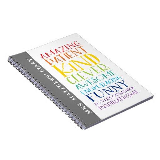 TEACHER DIARY colorful rainbow bold word stack Notebook | Zazzle
