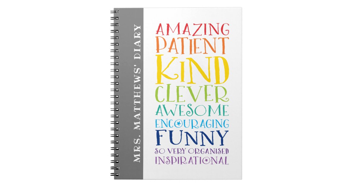TEACHER DIARY colorful rainbow bold word stack Notebook | Zazzle