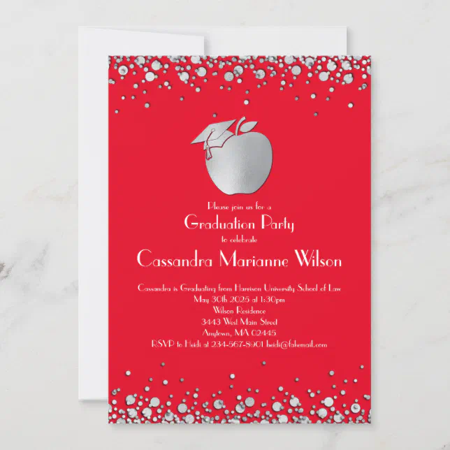 Teacher Education Graduation Red Silver Invitation | Zazzle