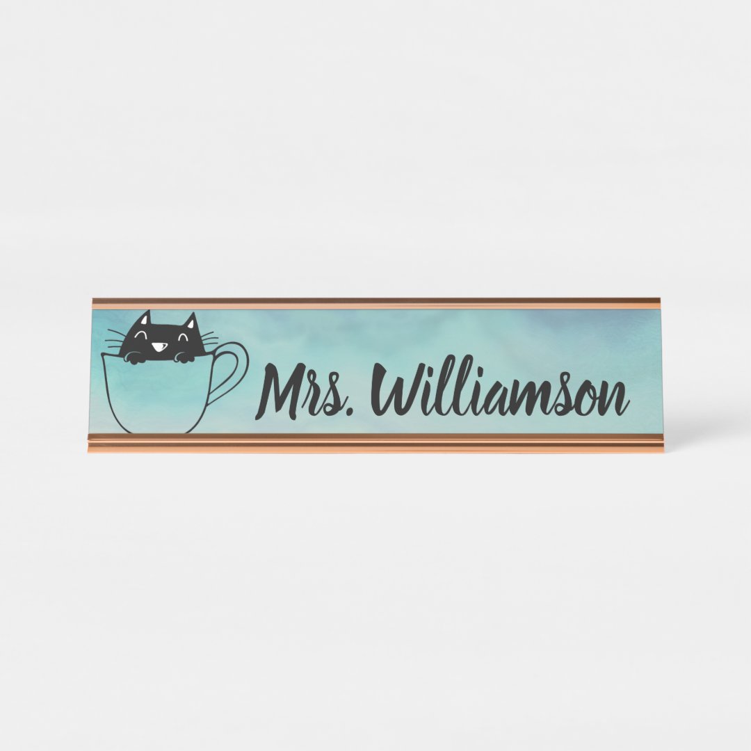 Teacher Educator Professional Cat Kitten Desk Name Plate | Zazzle
