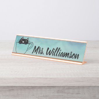 Teacher Educator Professional Cat Kitten Desk Name Plate | Zazzle