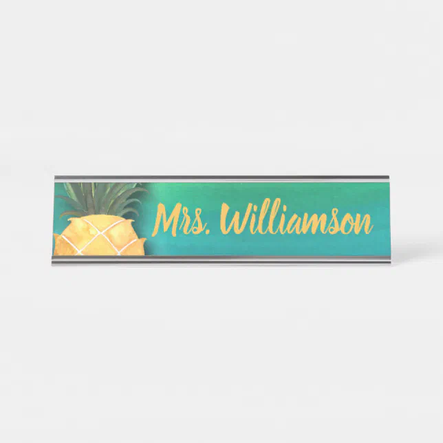 Teacher Educator Professional Pineapple Watercolor Desk Name Plate | Zazzle