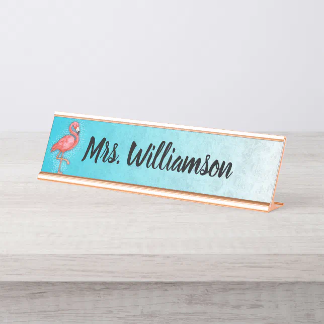 Teacher Educator Professional Pink Flamingo Blue Desk Name Plate | Zazzle