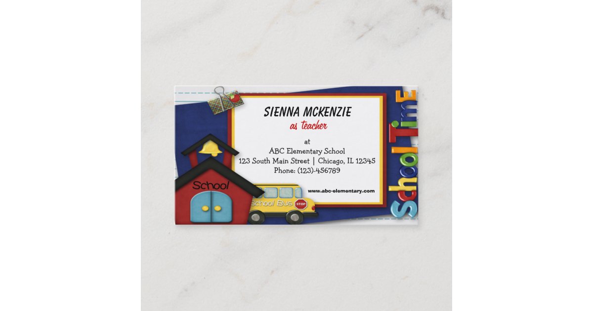 Teacher Elementary School Business Card | Zazzle