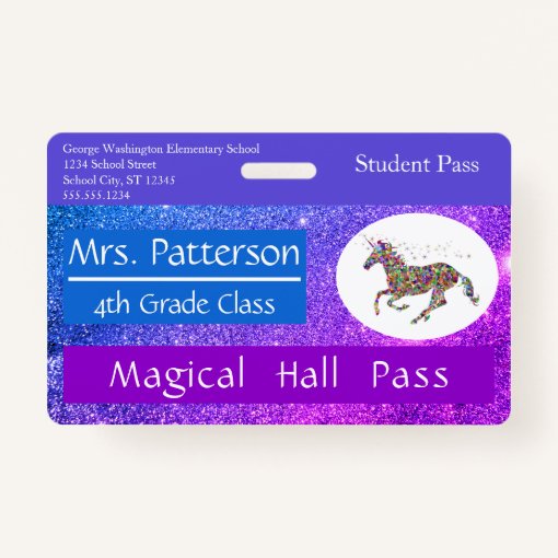 Teacher Elementary School Hall Pass Custom Badge | Zazzle