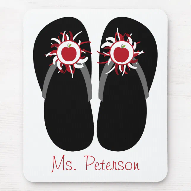 Teacher Flip Flops With Red Apples & Pom Poms Mouse Pad | Zazzle