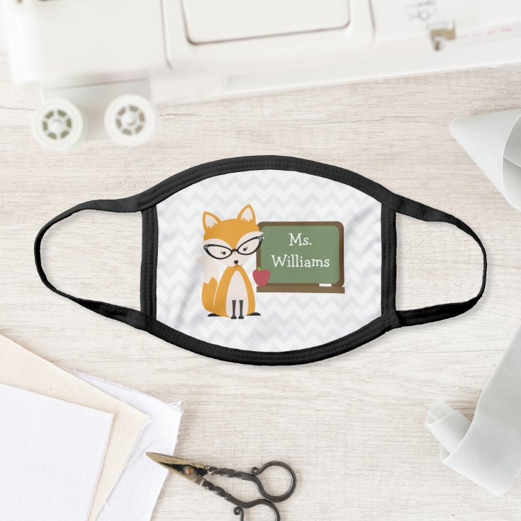 Teacher Fox Red Apple Chevron Face Mask | Zazzle