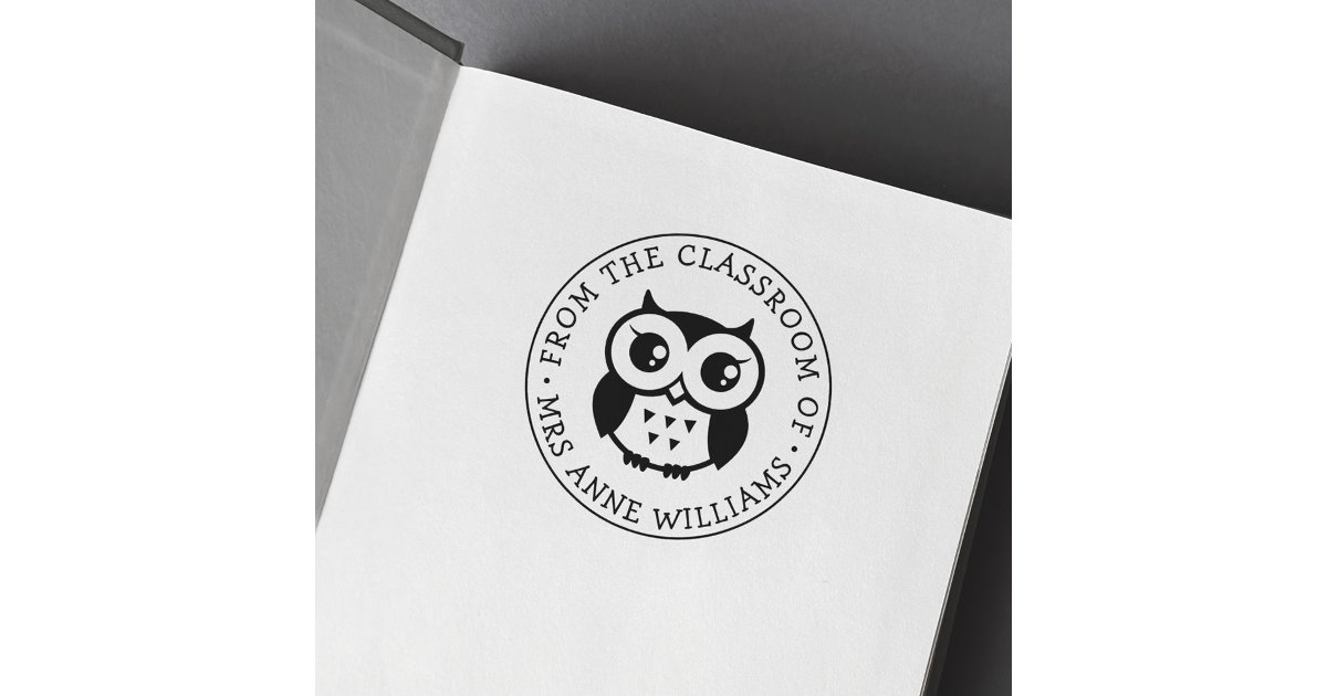 Teacher from the classroom of owl book library rubber stamp | Zazzle