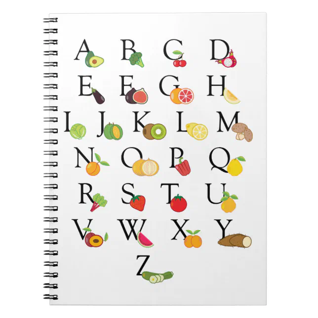 Teacher Fruit and Vegetable ABC Alphabet A-Z Notebook | Zazzle