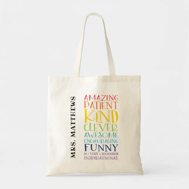 TEACHER GIFT colorful rainbow uplifting word stack Tote Bag | Zazzle