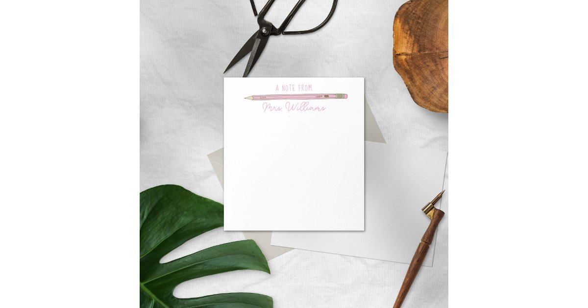 Teacher Gift Custom Illustrated Pink Pencil Notepa Notepad | Zazzle