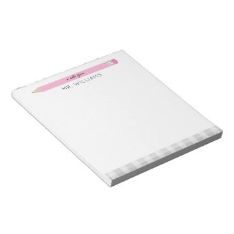 Teacher Gift Custom Illustrated Pink Pencil Notepad | Zazzle