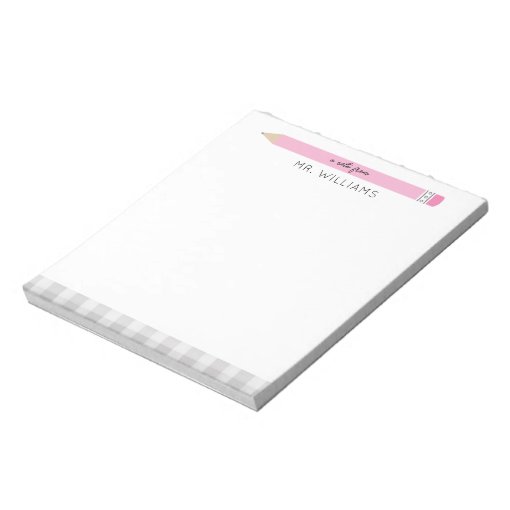 Teacher Gift Custom Illustrated Pink Pencil Notepad | Zazzle