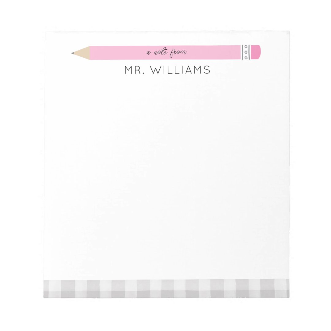Teacher Gift Custom Illustrated Pink Pencil Notepad | Zazzle