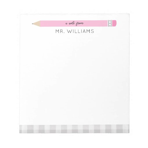 Teacher Gift Custom Illustrated Pink Pencil Notepad | Zazzle