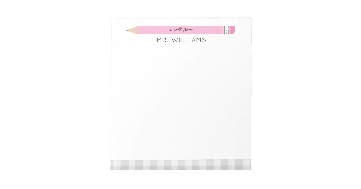 Teacher Gift Custom Illustrated Pink Pencil Notepad | Zazzle