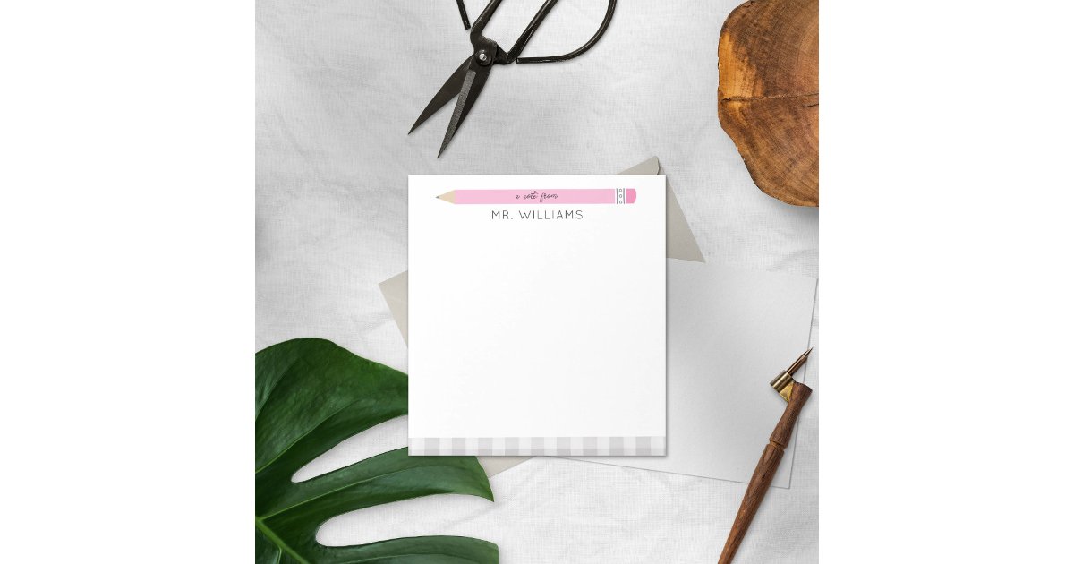 Teacher Gift Custom Illustrated Pink Pencil Notepad | Zazzle