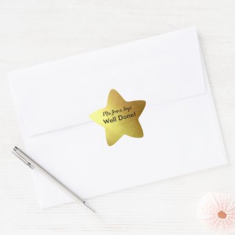 Teacher gold star "Well Done!" Star Sticker | Zazzle