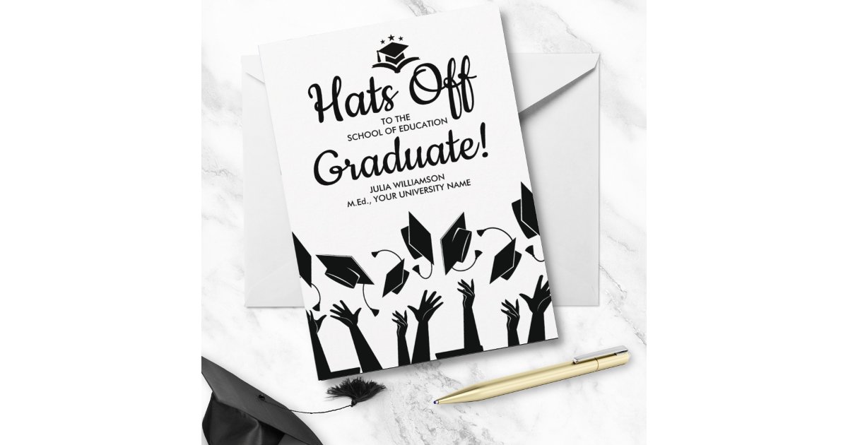 Teacher Graduation Hats Off Grad Photo Party Invitation | Zazzle