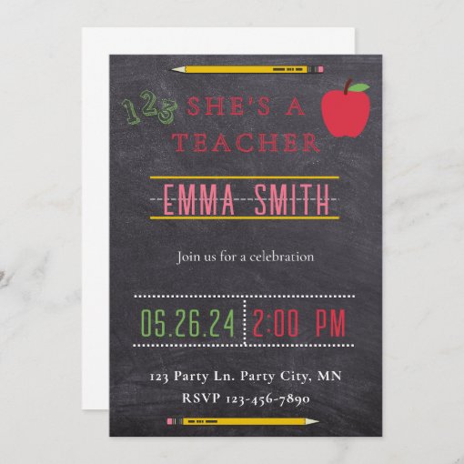 Teacher Graduation Invitation Chalkboard Invite | Zazzle