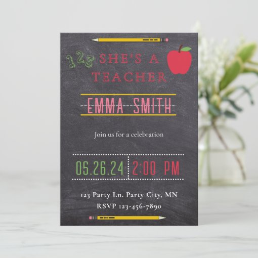 Teacher Graduation Invitation Chalkboard Invite | Zazzle