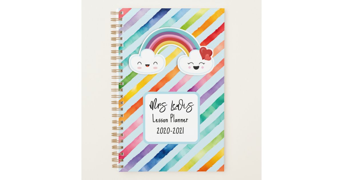 teacher LESSON PLANNER WITH NAME rainbow theme | Zazzle