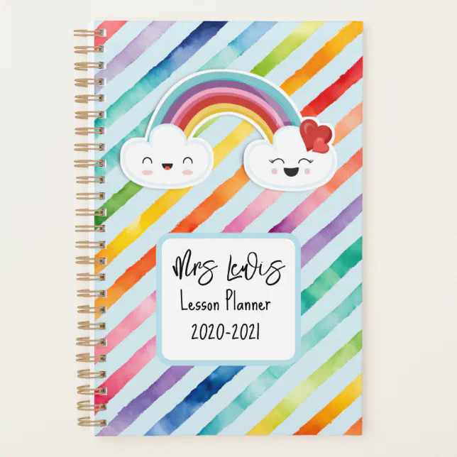 teacher LESSON PLANNER WITH NAME rainbow theme | Zazzle