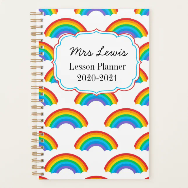 teacher LESSON PLANNER WITH NAME rainbow theme | Zazzle