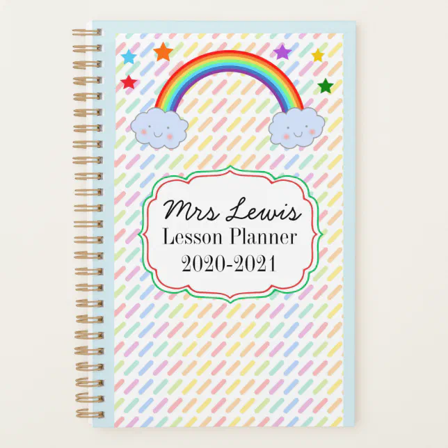 teacher LESSON PLANNER WITH NAME rainbow theme | Zazzle