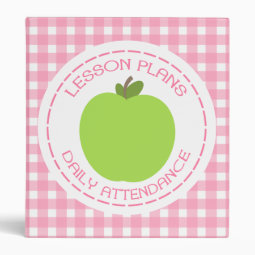 Teacher Lesson Plans & Attendance Green Apple Pink 3 Ring Binder | Zazzle