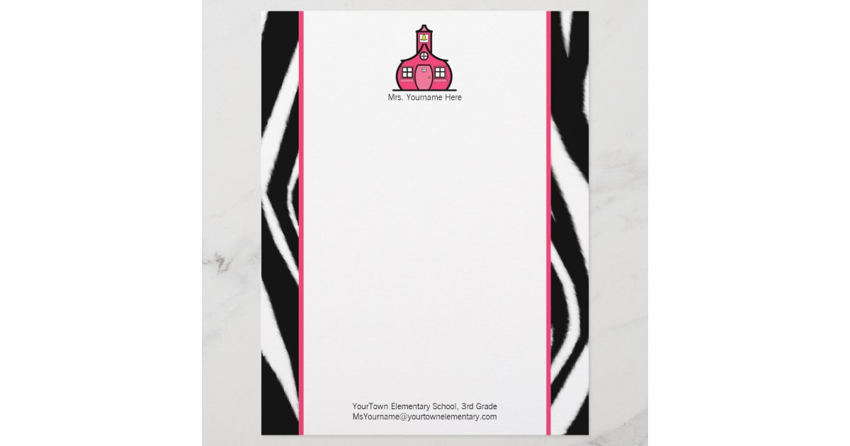 Teacher Letterhead - Zebra Print and Pink | Zazzle