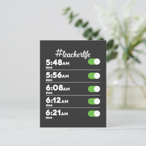 Teacher Life Alarm Clock Early Bird Morning School Postcard | Zazzle
