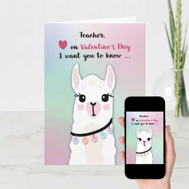 Teacher Llamas Valentine’s Day Hearts Card | Zazzle
